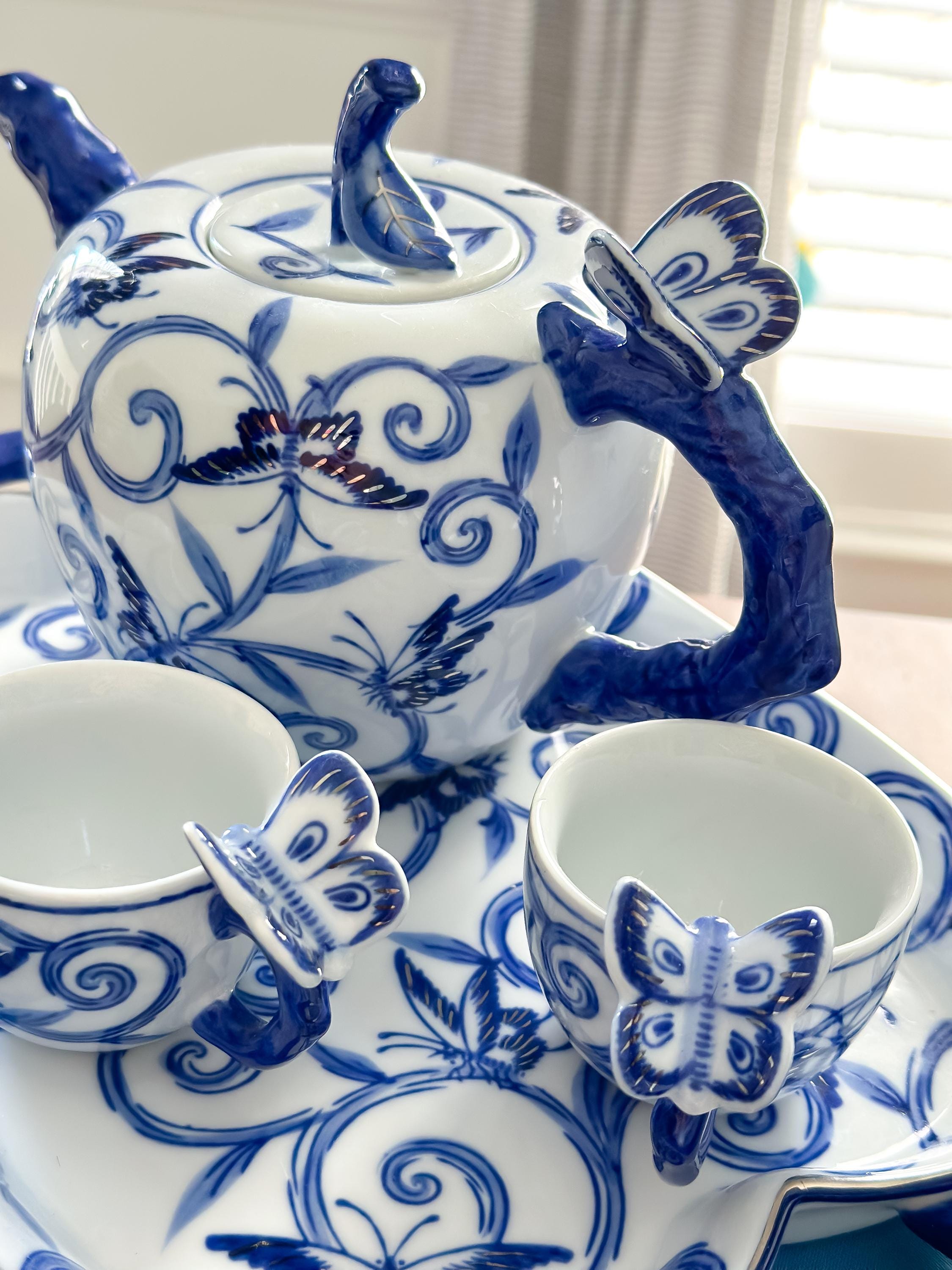 Vintage Bombay Co Blue and White Butterfly Tea Set - Etsy