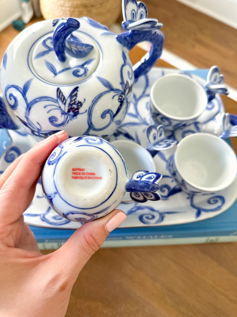 Vintage Bombay Co Blue and White Butterfly Tea Set - Etsy