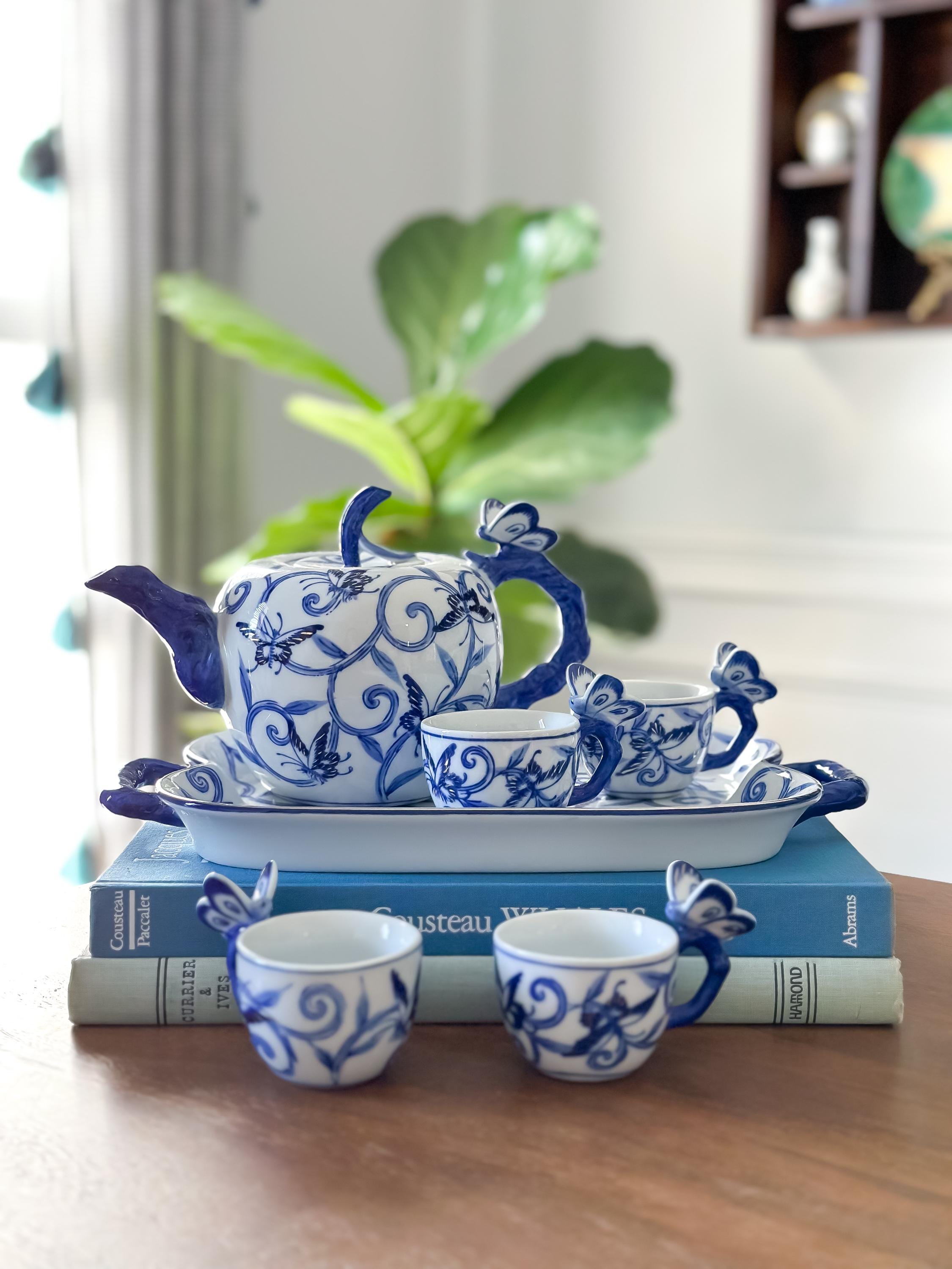 Vintage Bombay Co Blue and White Butterfly Tea Set - Etsy