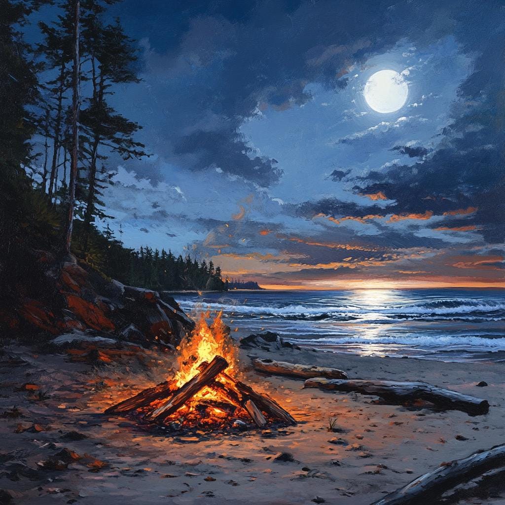 Moonlight Bonfire on the Beach Oil Painting - Digital Print - Download ...