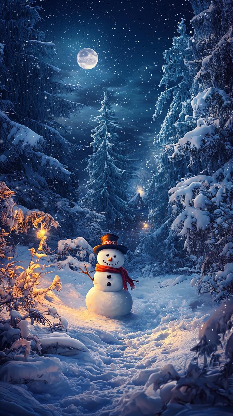 Snowman Winter Scene Digital Print | Holiday Card Art | Winter Decor - Etsy
