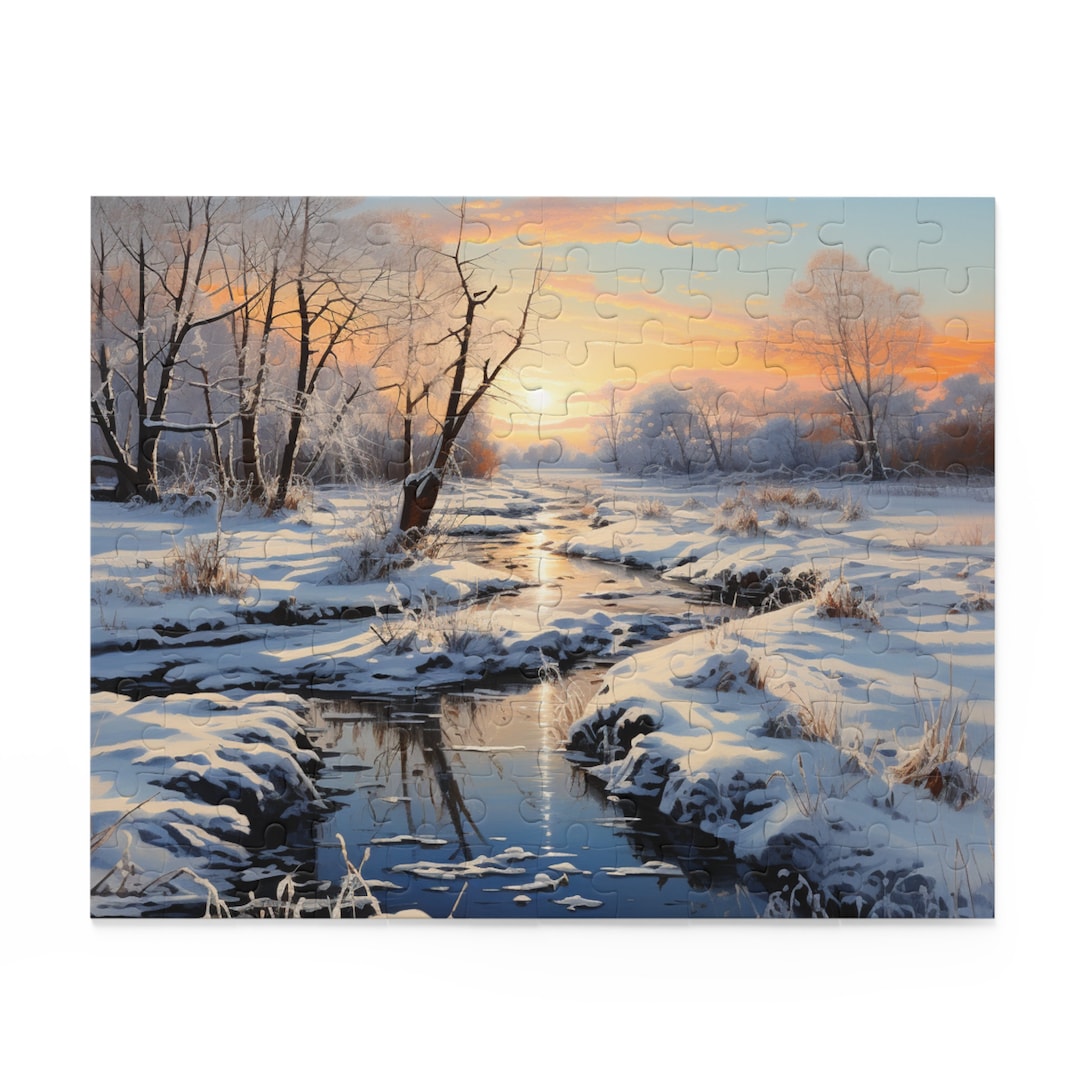 Winter Scene Puzzle Tranquil Snowy Landscape Challenging Jigsaw Puzzle ...