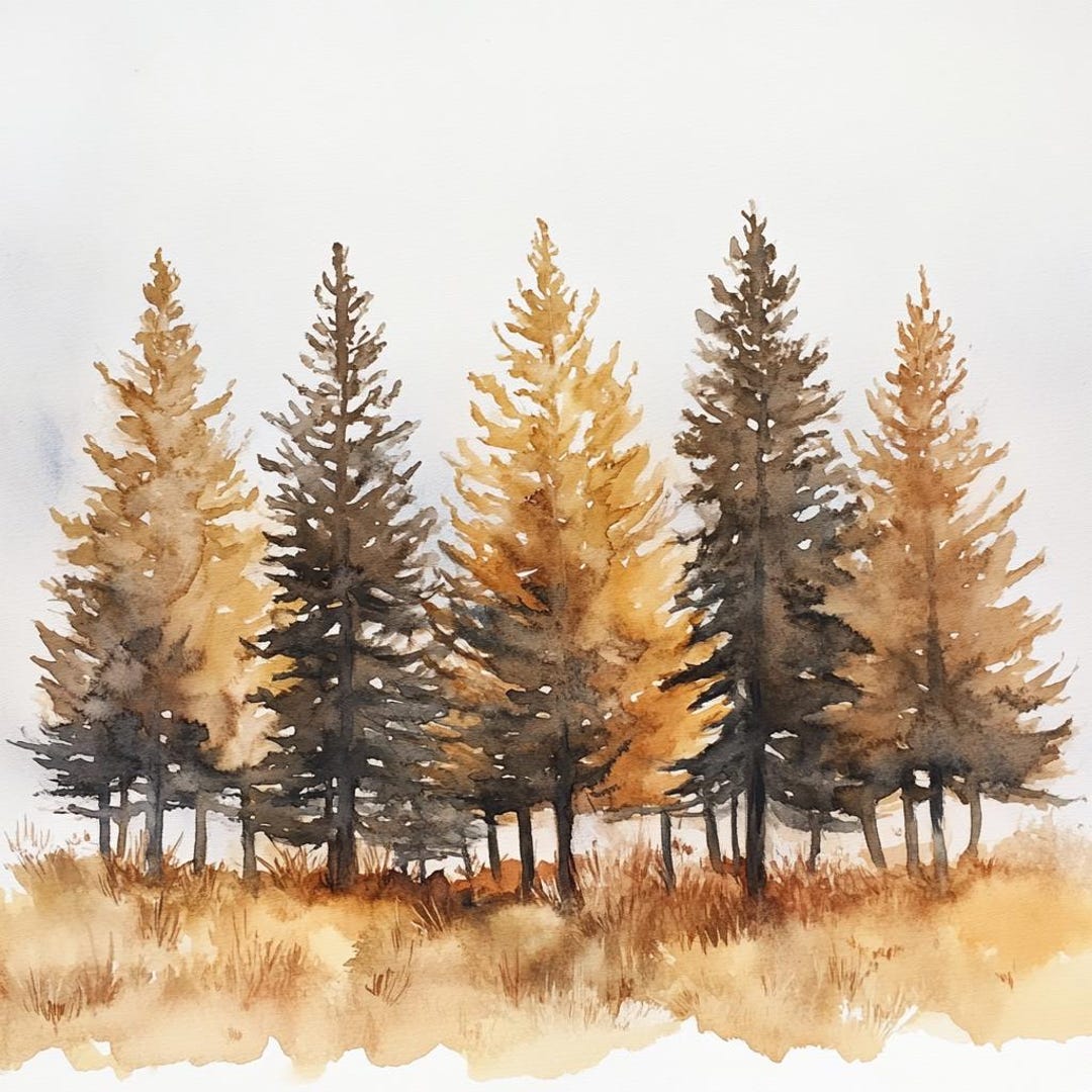 Watercolor Pine Trees Digital Print, Minimalist Forest Wall Art, Nature ...