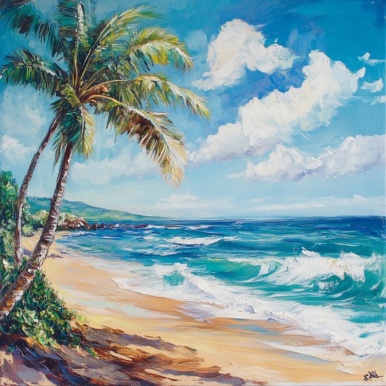 Hawaiian Beach Painting Digital Print | Tropical Wall Art | Coastal ...