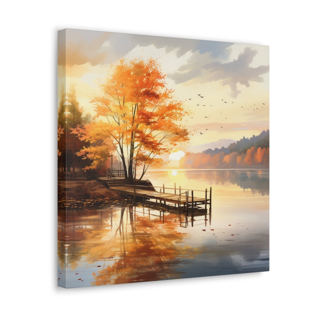 Fall Scene on the Lake Painting Canvas Print - Etsy