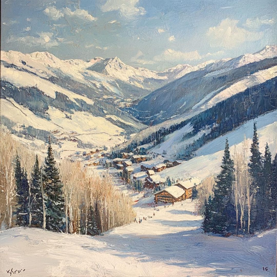 Vail Ski Resort Painting Digital Print | Mountain Wall Art | Winter Ski ...