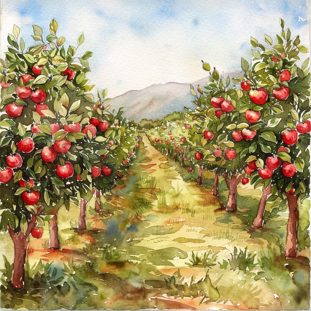 Apple Orchard Watercolor Canvas Print - Cottage Gift Ideas for Her ...