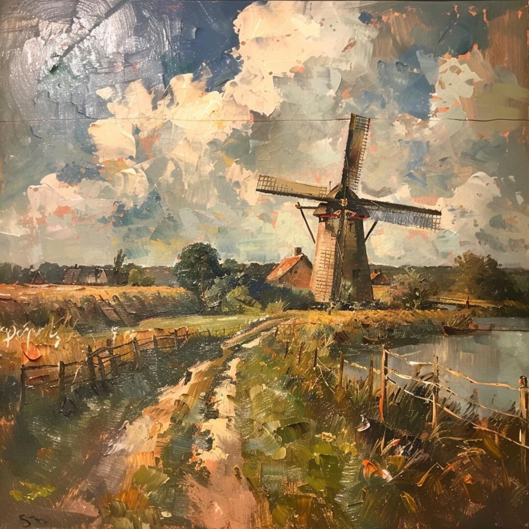 Dutch Windmill Watercolor Art - Digital Download - Etsy