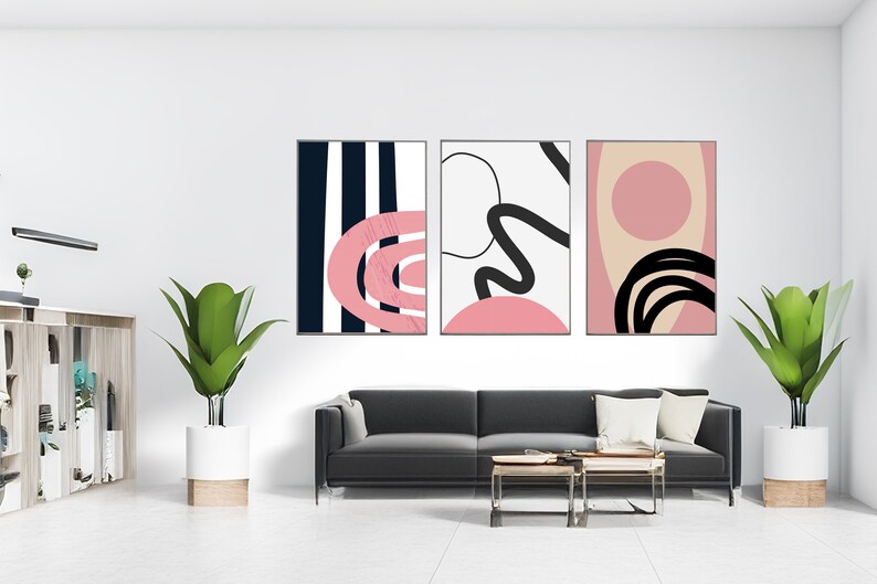 Modern Abstract Art Prints, Set of 3, Neutral Wall Art, Digital ...