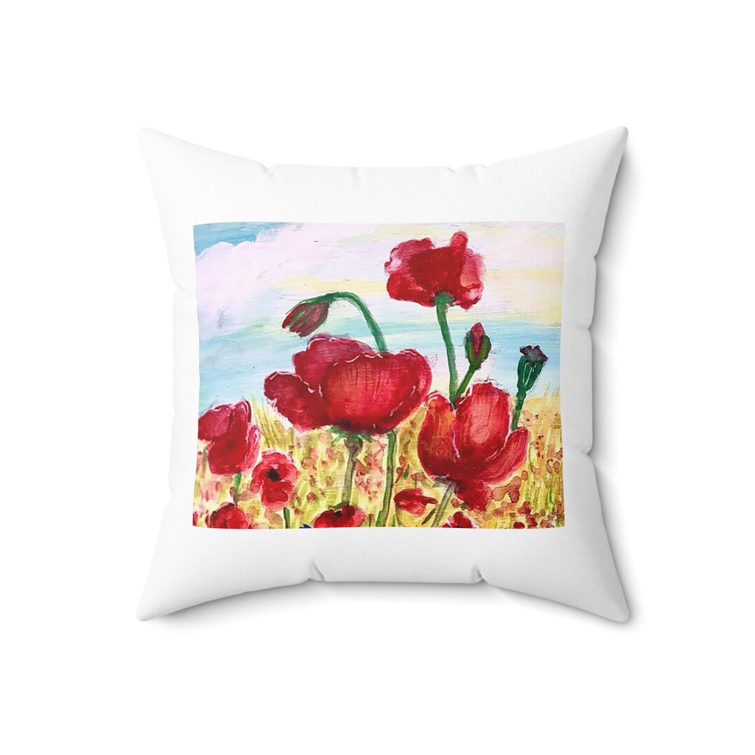 Flower Cushion Gift, Double Side Poppy Cushion, Pillow Wild Flowers ...