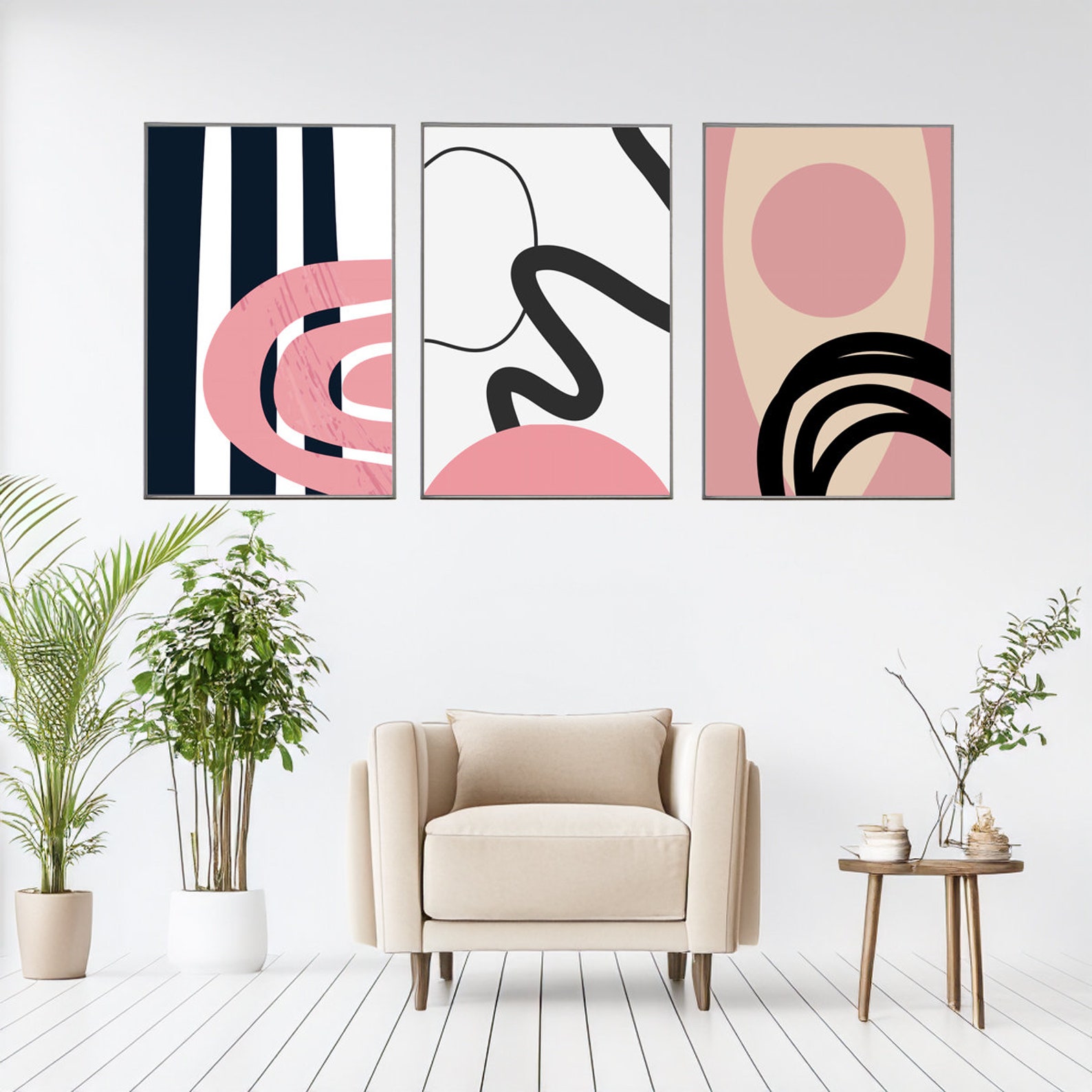 Modern Abstract Art Prints, Set of 3, Neutral Wall Art, Digital ...