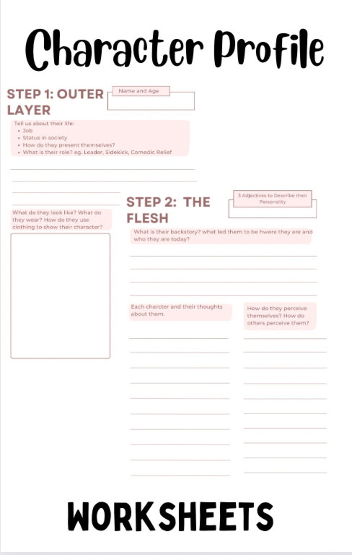 Character Profile Worksheet - Etsy