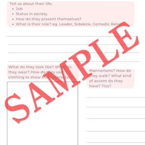Character Profile Worksheet - Etsy