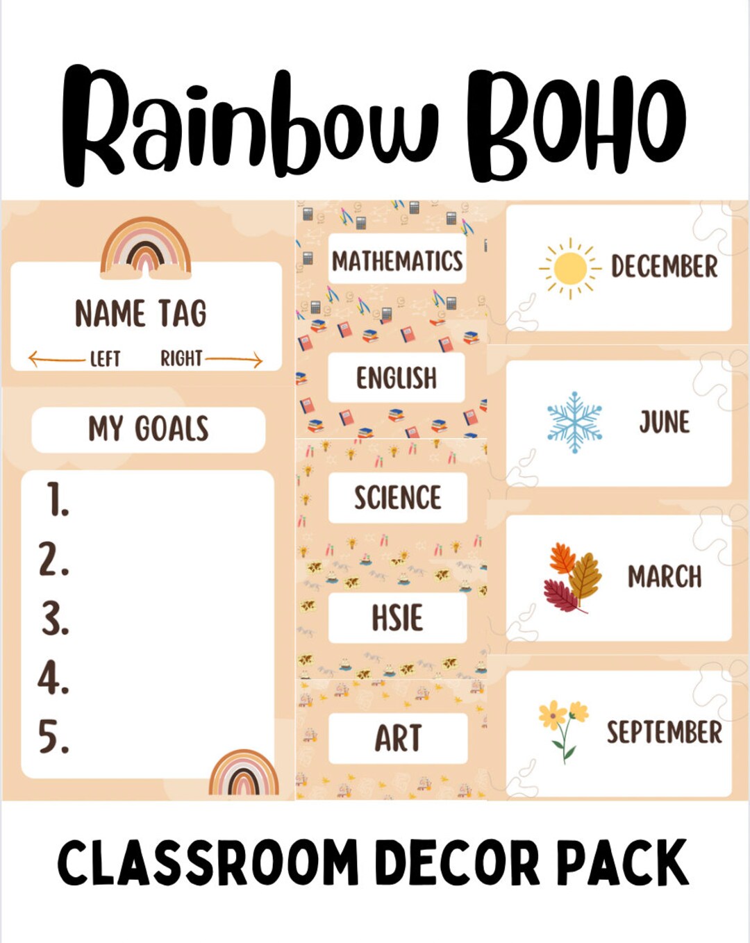 Neutral Rainbow Boho Classroom Decor Pack - Etsy
