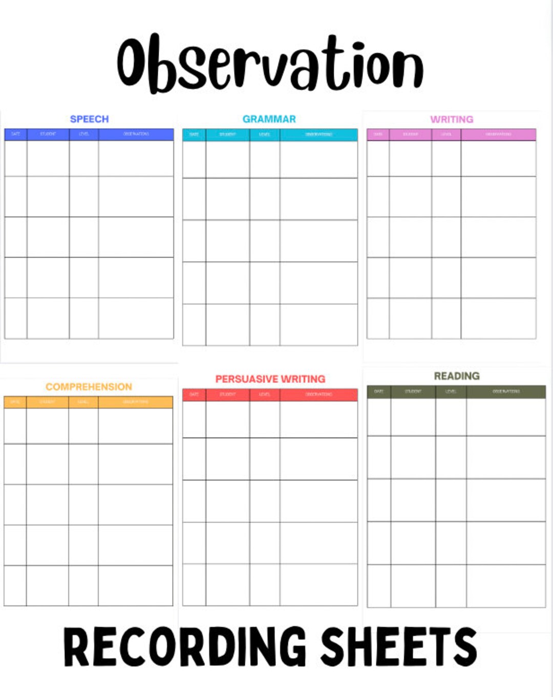 Observation Record Sheets - Etsy