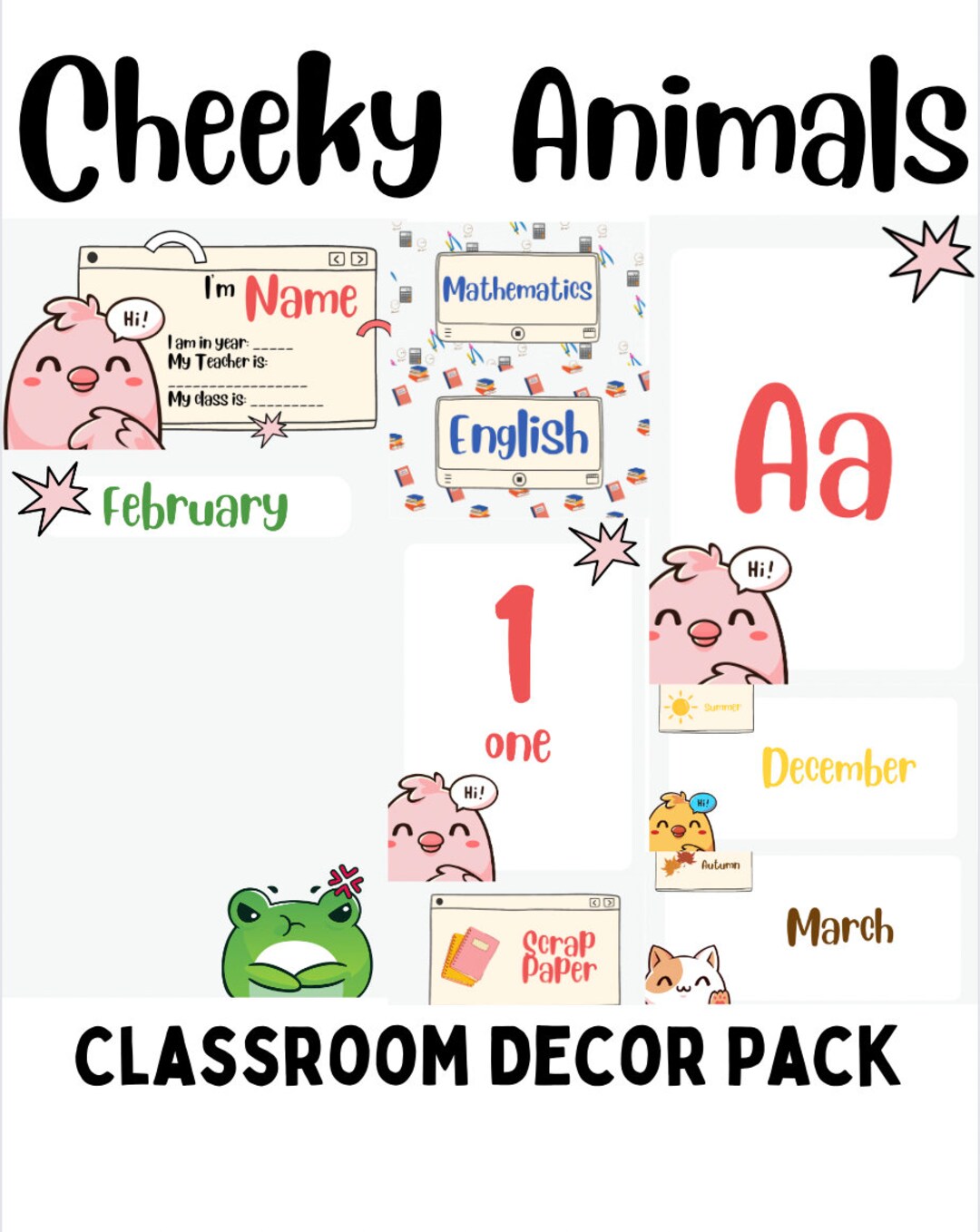 Cheeky Animals Classroom Decor Pack - Etsy