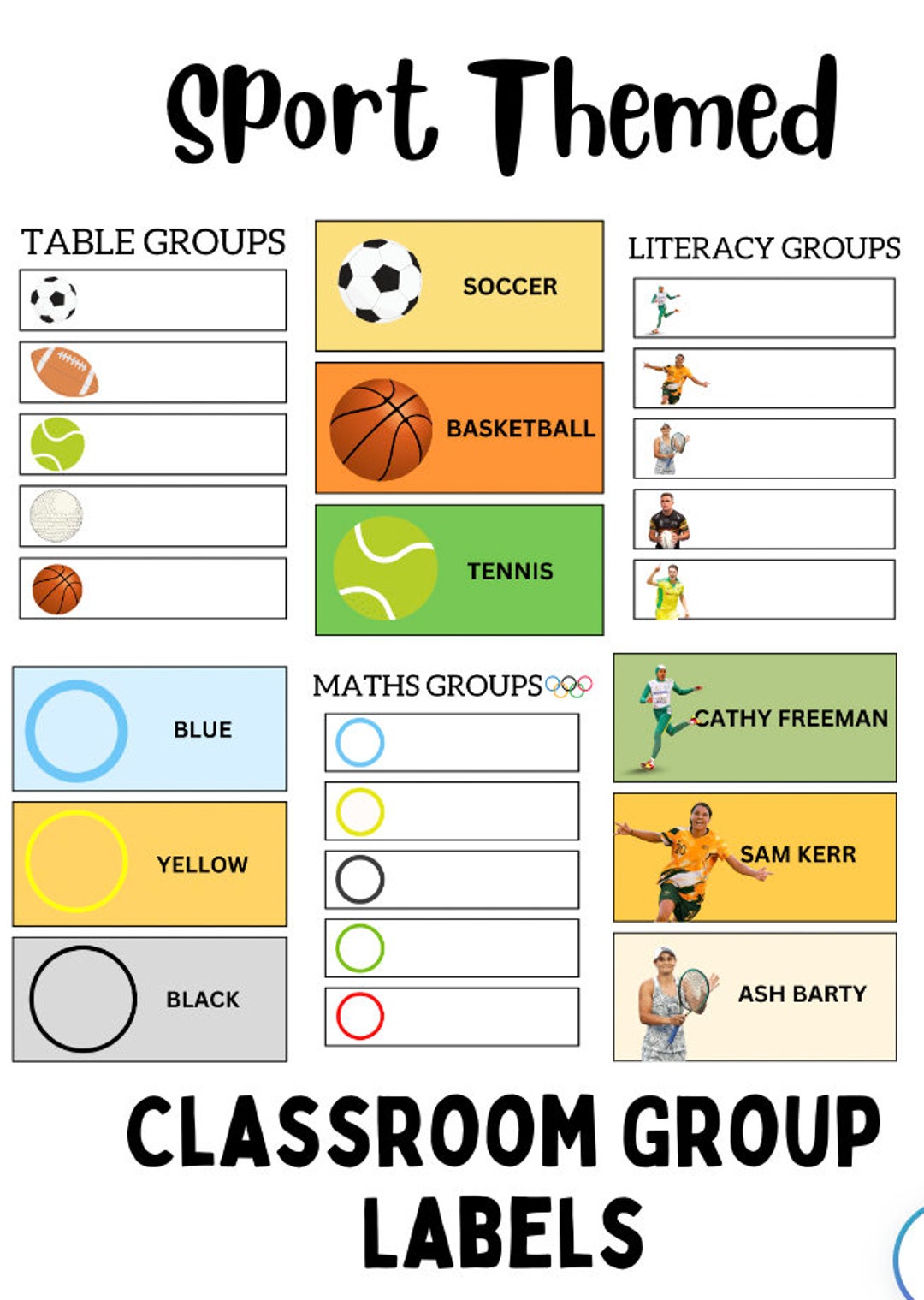 Sport Themed Classroom Group Labels - Etsy