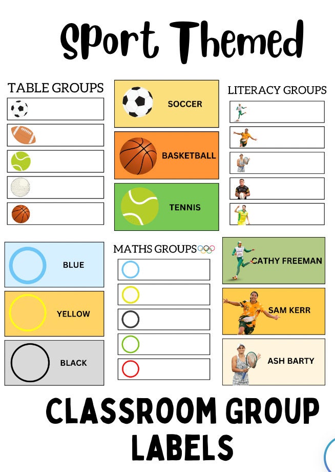 Sport Themed Classroom Group Labels - Etsy