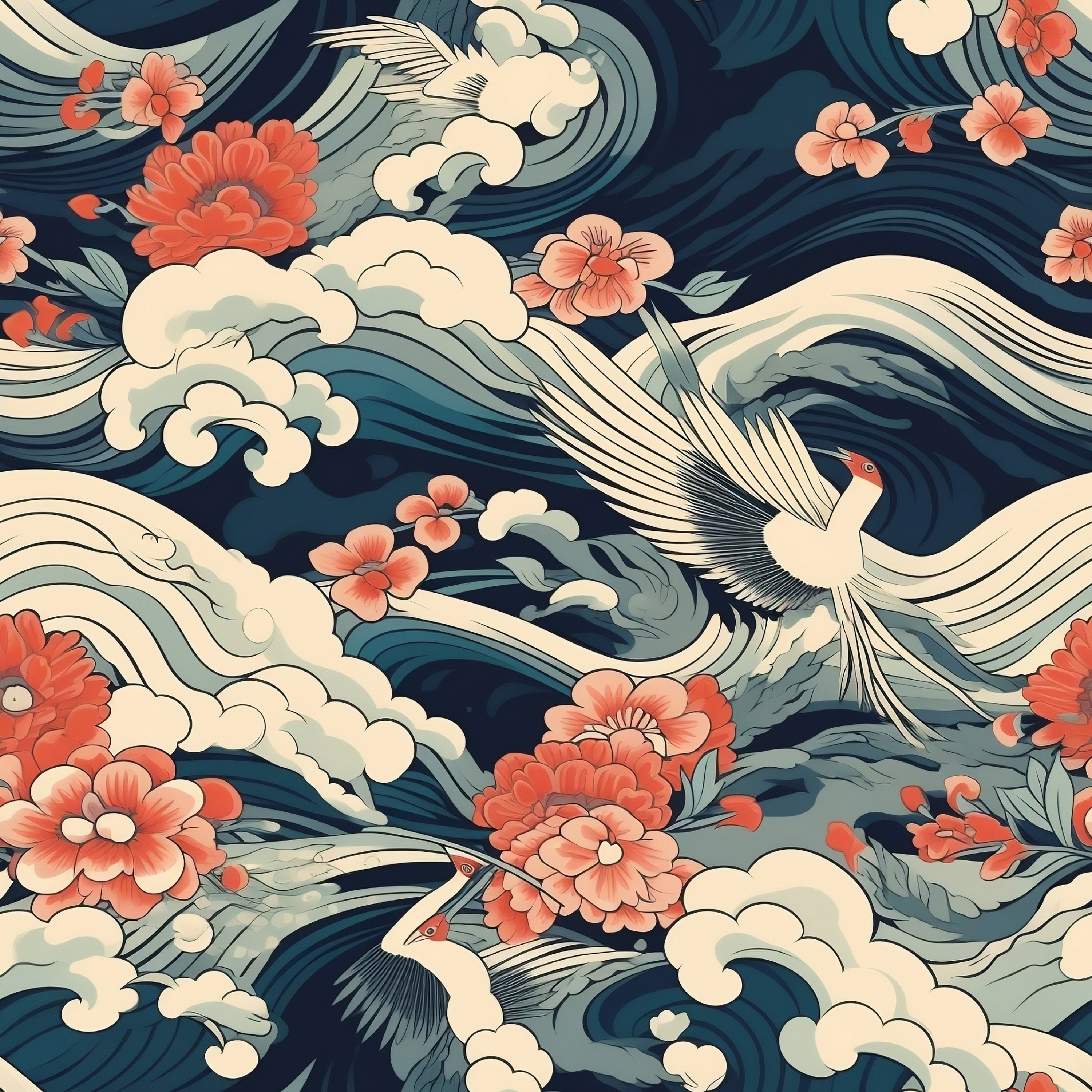 Japanese Nature Digital Paper, Vintage Asian Pattern, Old Japan Art ...