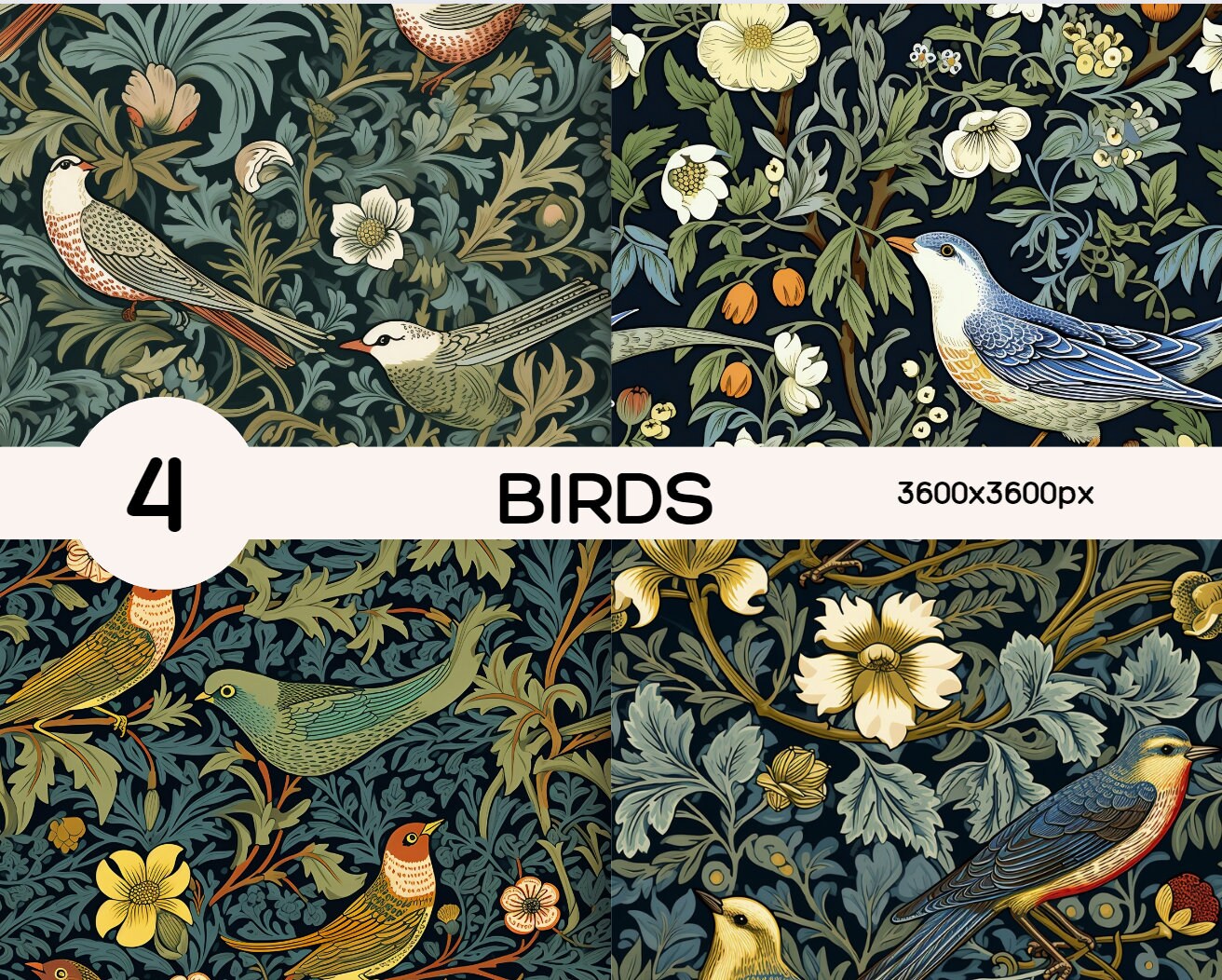 William Morris Birds Digital Paper, Seamless William Morris Style ...