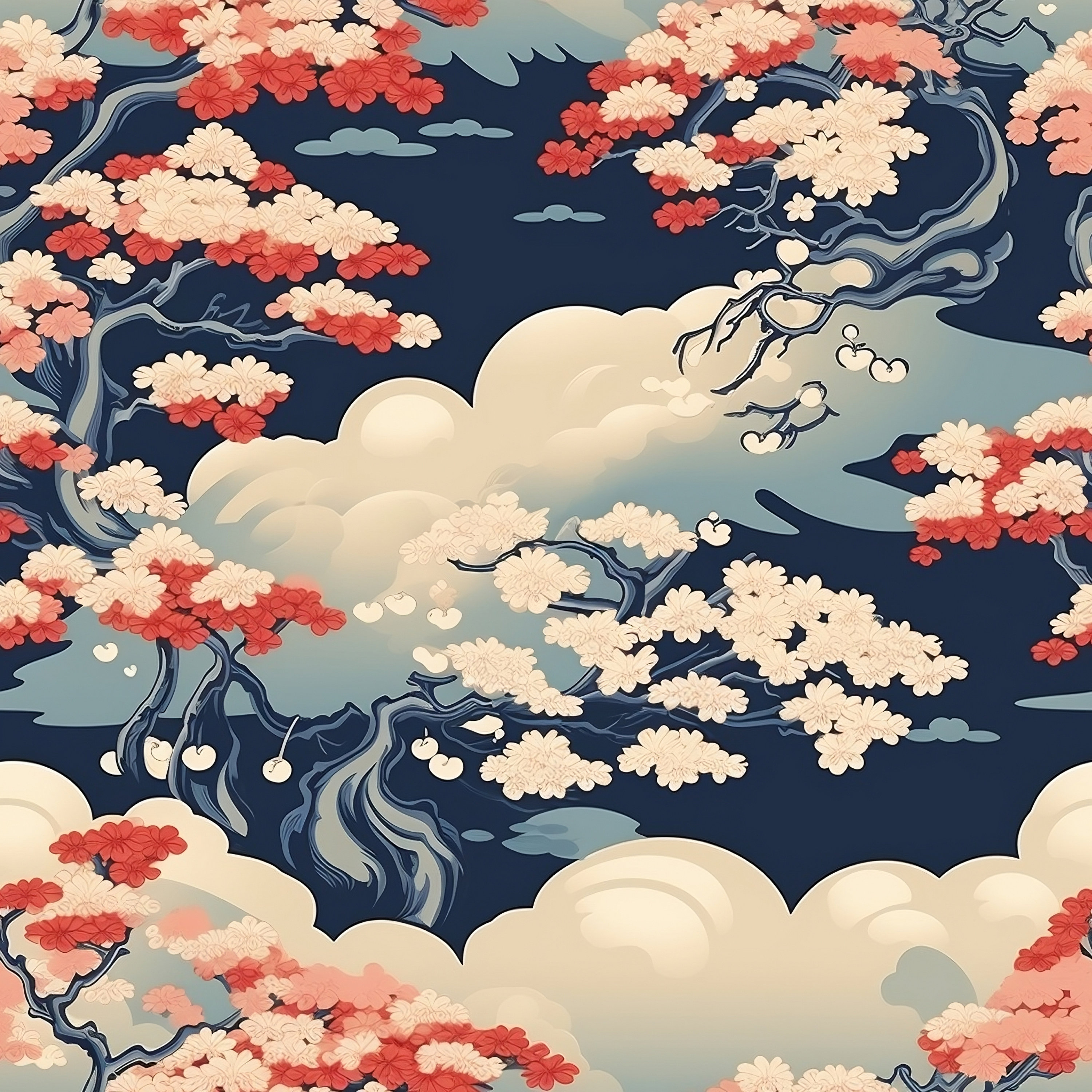 Japanese Nature Digital Paper, Vintage Asian Pattern, Old Japan Art ...