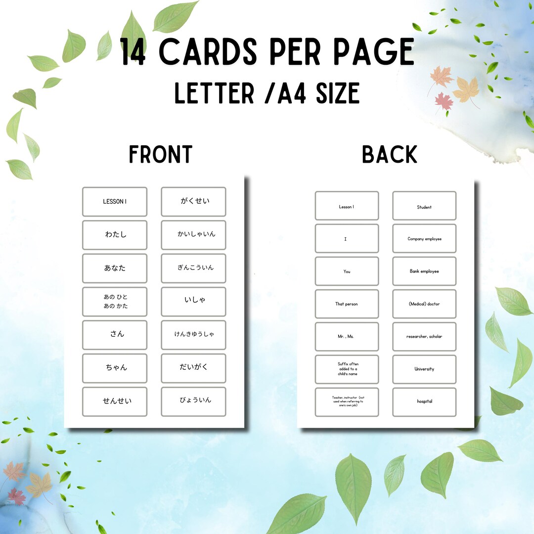 Japanese Flashcards, Vocabulary Cards, Mini Flashcards, Mina Nihongo ...