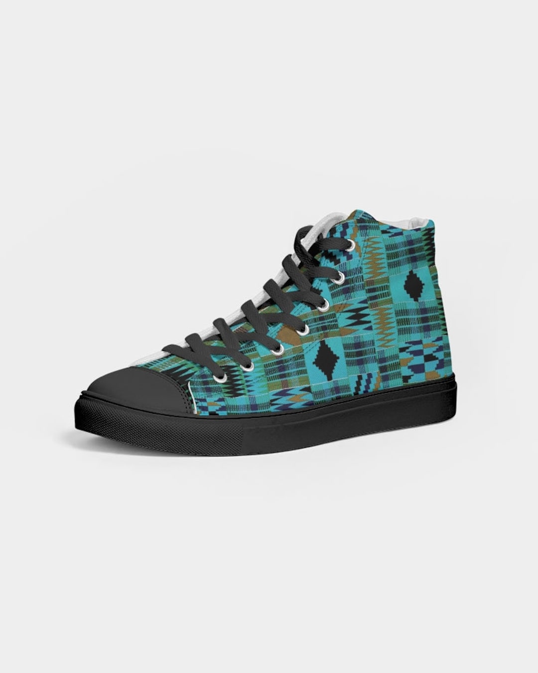 Kente Print Sneaker, African Print Sneaker , Turquoise High Top, Kente ...