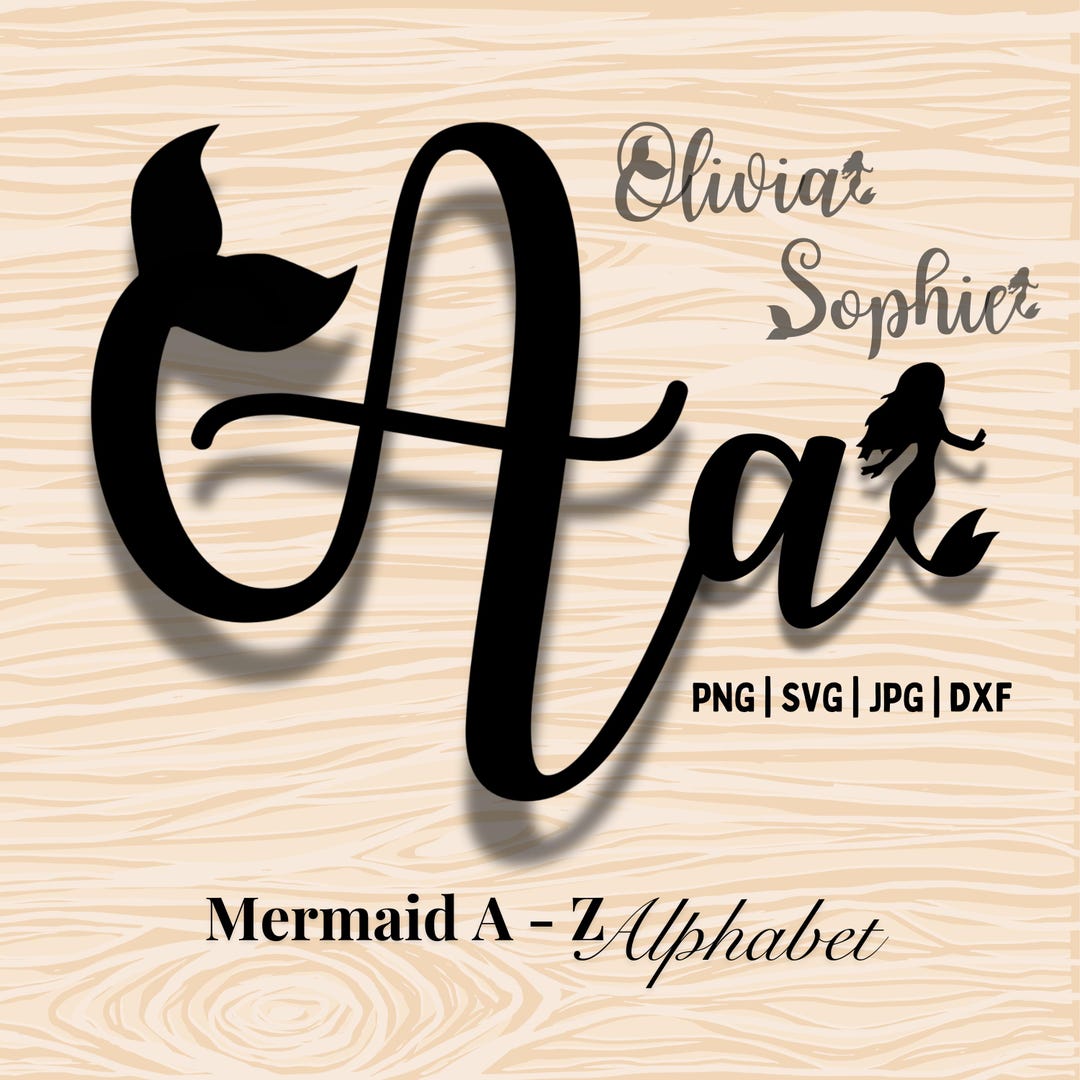 Mermaid Alphabet Monogram SVG PNG, Mermaid Bundle Alphabet Monogram for ...