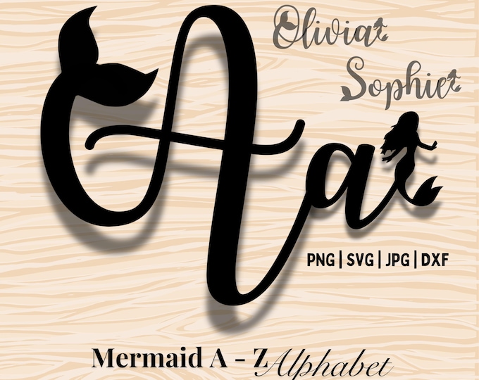 Mermaid Alphabet Monogram SVG PNG, Mermaid Bundle Alphabet Monogram for ...