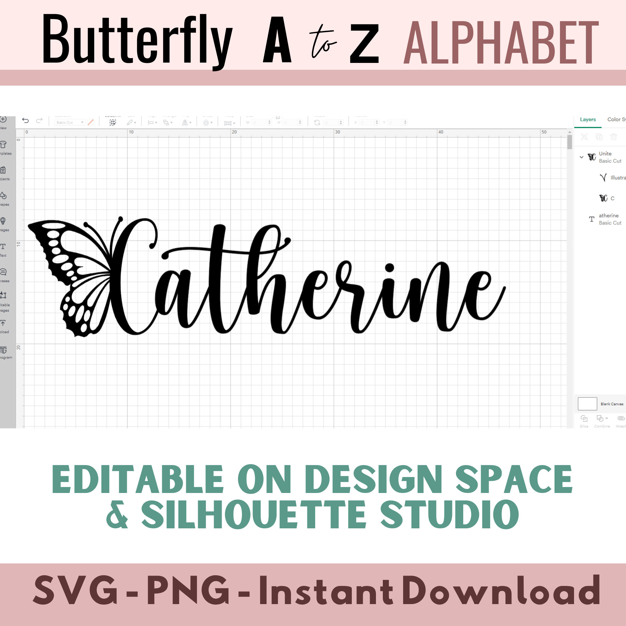 Butterfly Alphabet, Butterfly Monogram SVG PNG, Butterfly Bundle ...