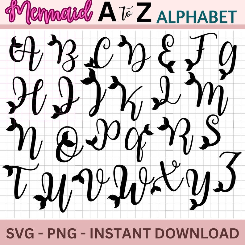 Mermaid Alphabet Monogram SVG PNG, Mermaid Bundle Alphabet Monogram for ...