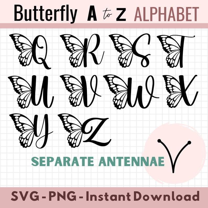 Butterfly Alphabet, Butterfly Monogram SVG PNG, Butterfly Bundle ...