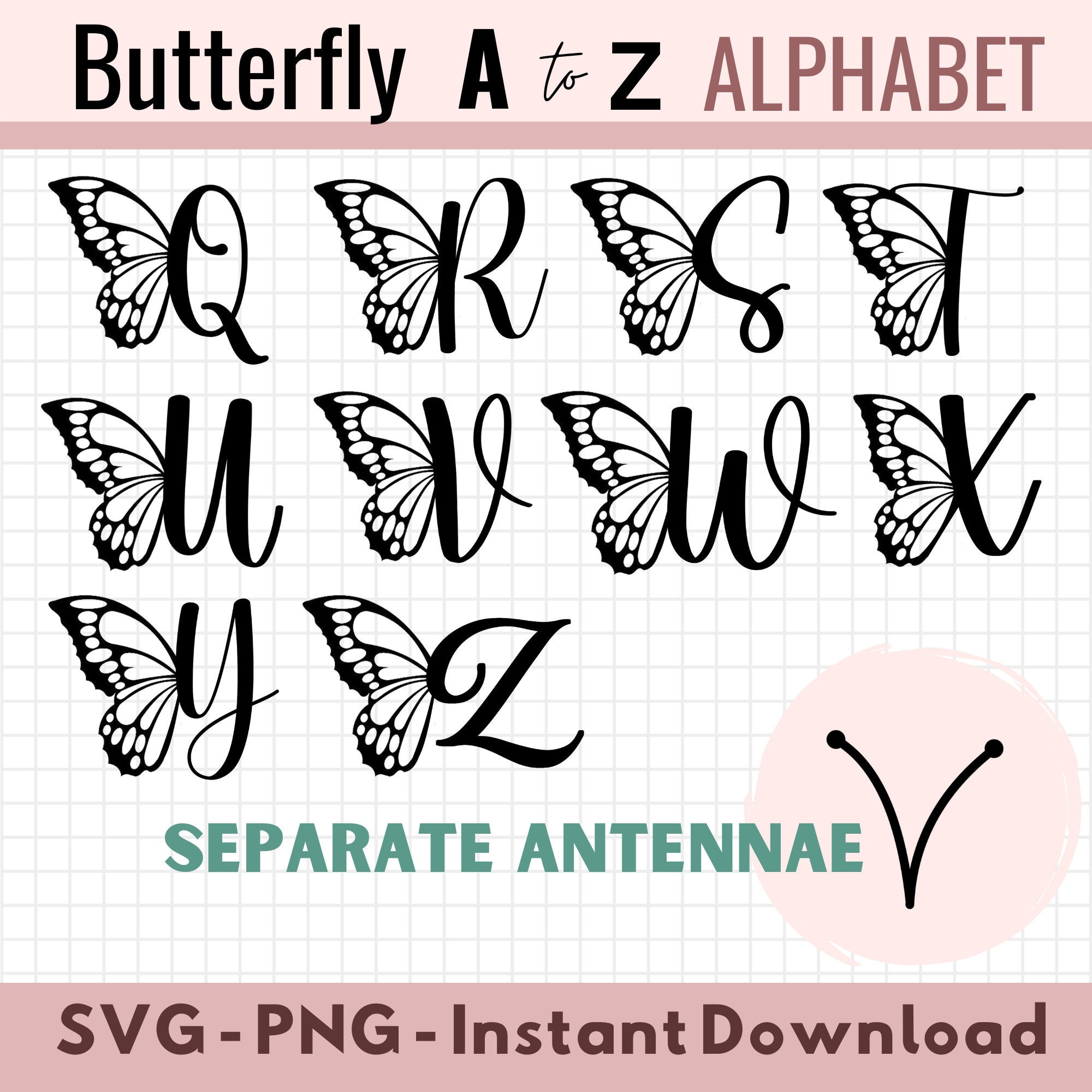 Butterfly Alphabet, Butterfly Monogram SVG PNG, Butterfly Bundle ...