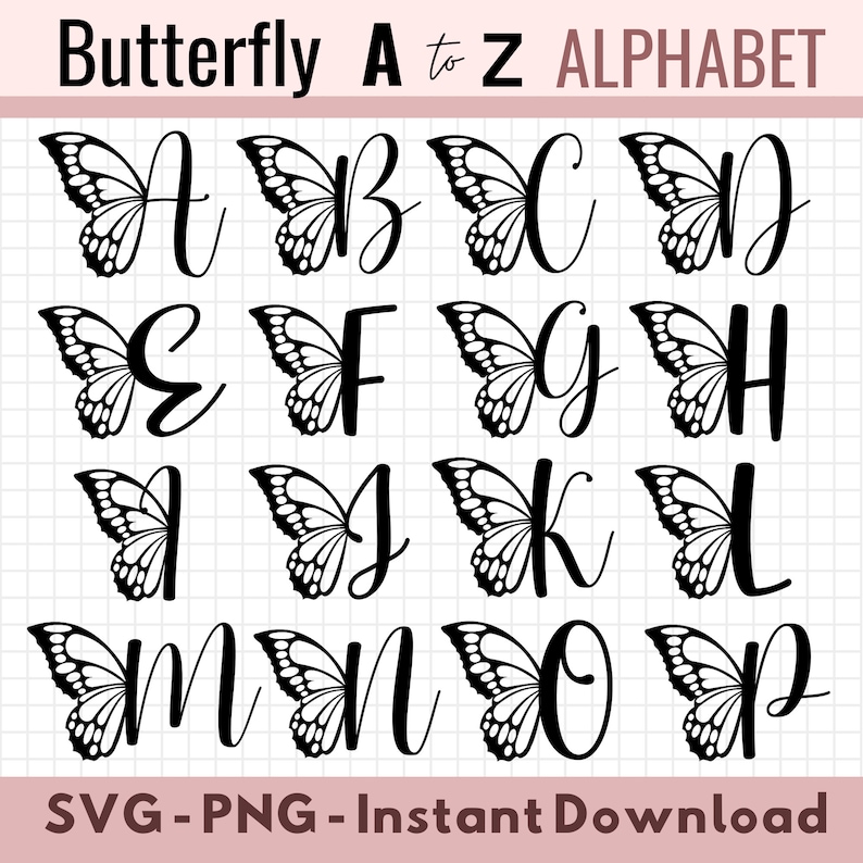 Butterfly Alphabet, Butterfly Monogram SVG PNG, Butterfly Bundle ...