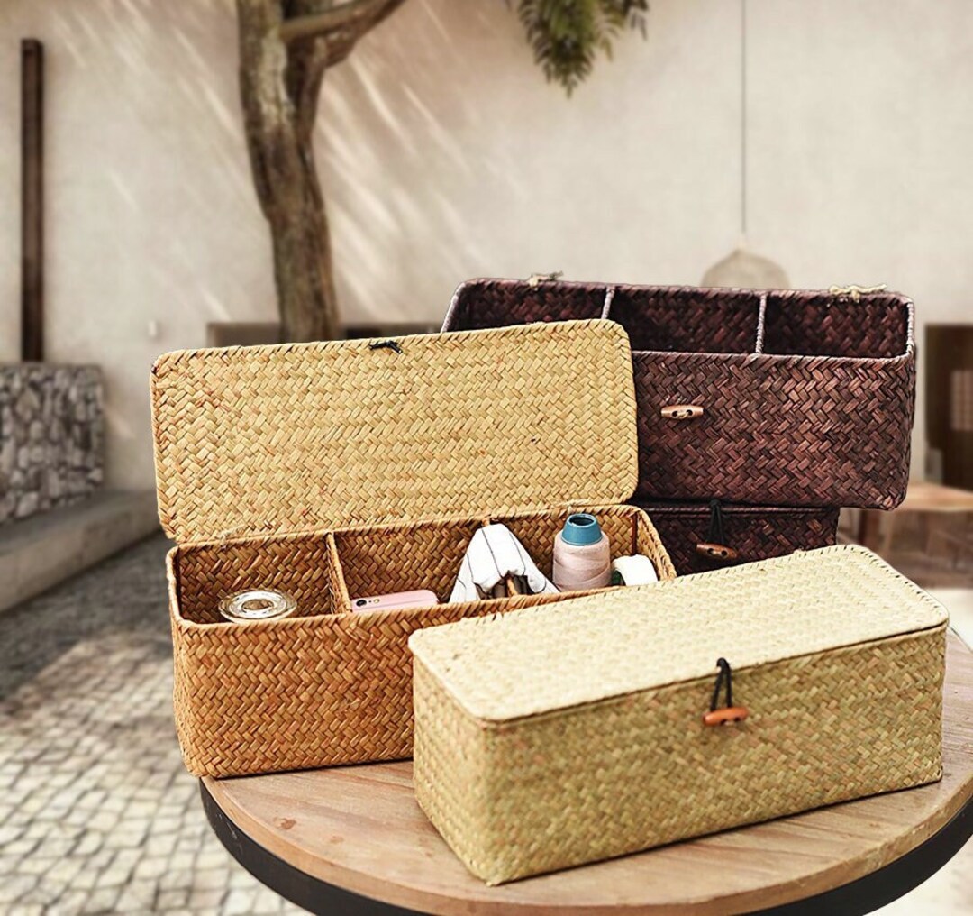 Vintage Handmade Rectangular Wicker Storage Box Minimalist - Etsy