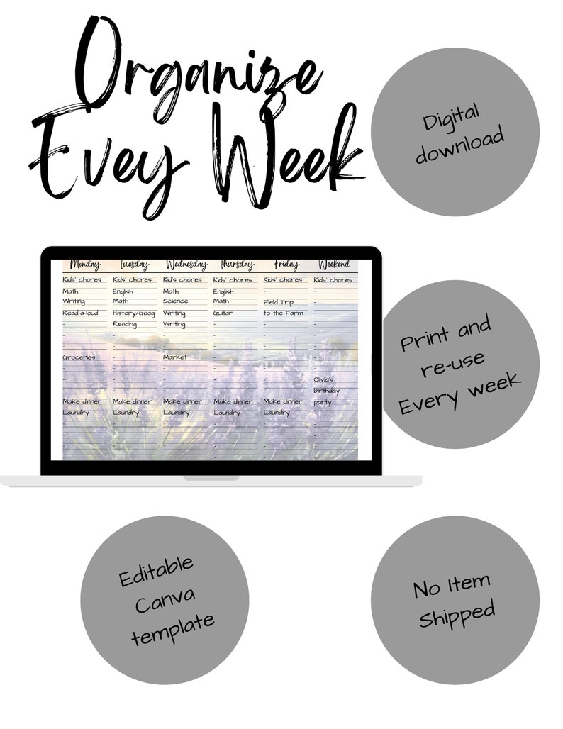 Weekly Planner, Printable and Editable Template - Etsy