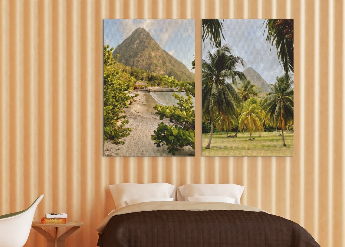 Set of 2 St. Lucia, Digital Wall Art, Caribbean Wall Art, Mountains ...