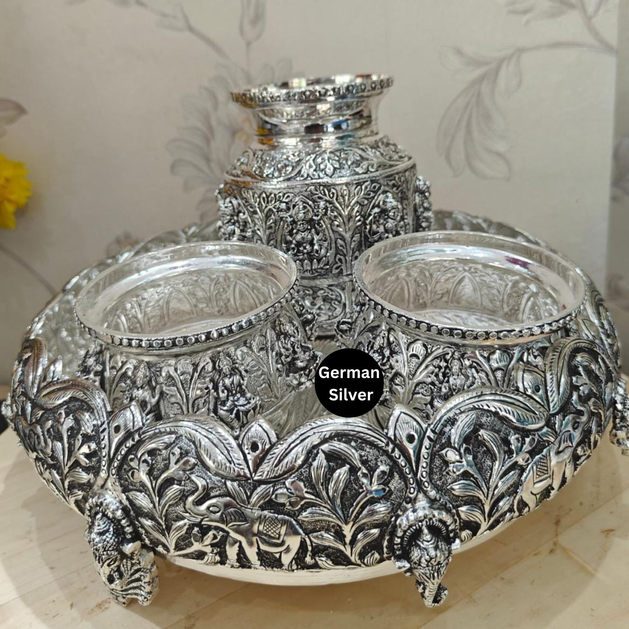 Antique German Silver Lakshmi Bowls & Antique Kalasam Antique German ...