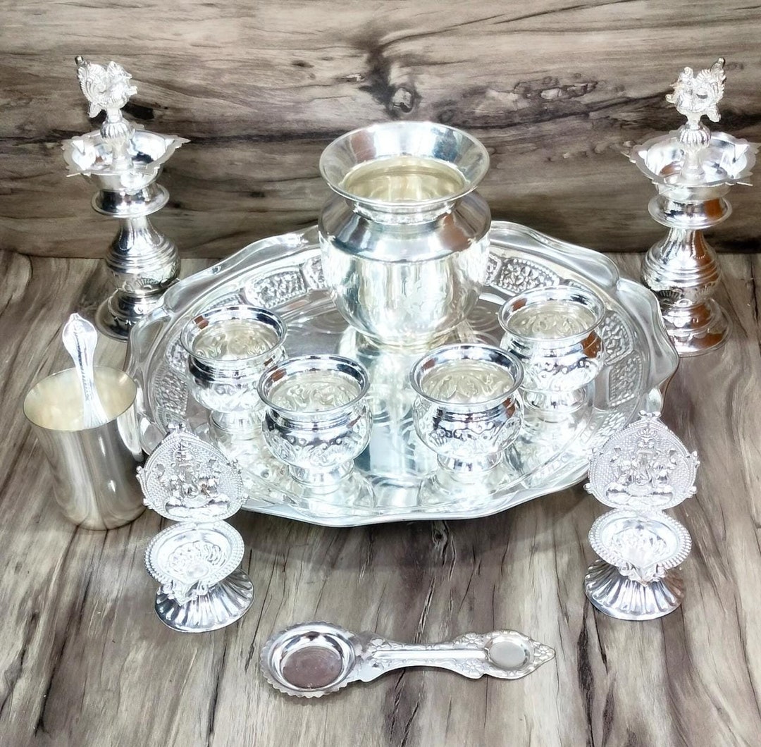 German Silver Big Size Nakkashi Pooja Set - Etsy