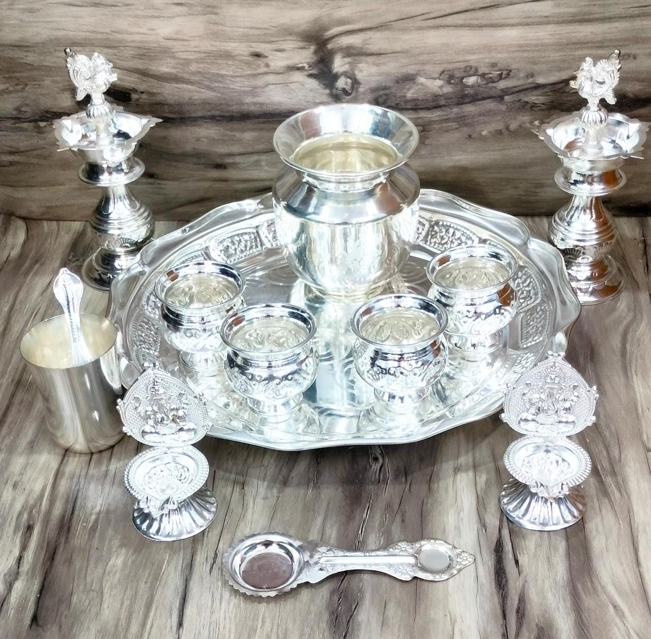 German Silver Big Size Nakkashi Pooja Set - Etsy