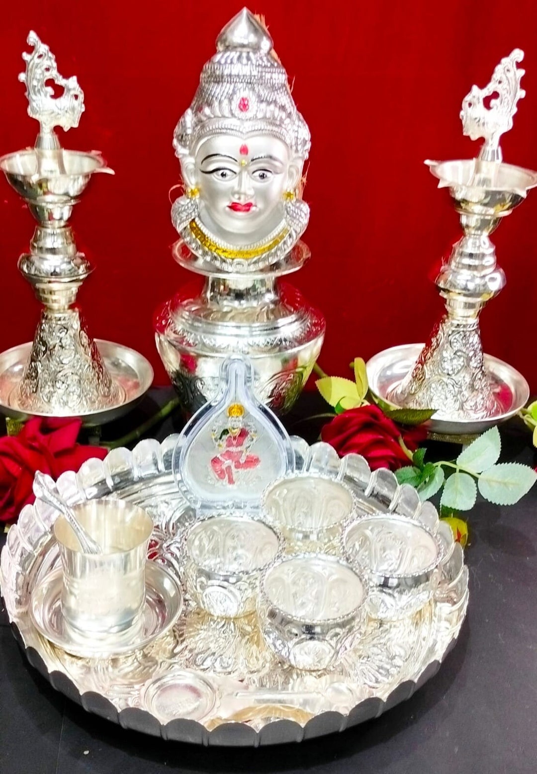 Varalakshmi German Silver Pooja Thali Set - Etsy