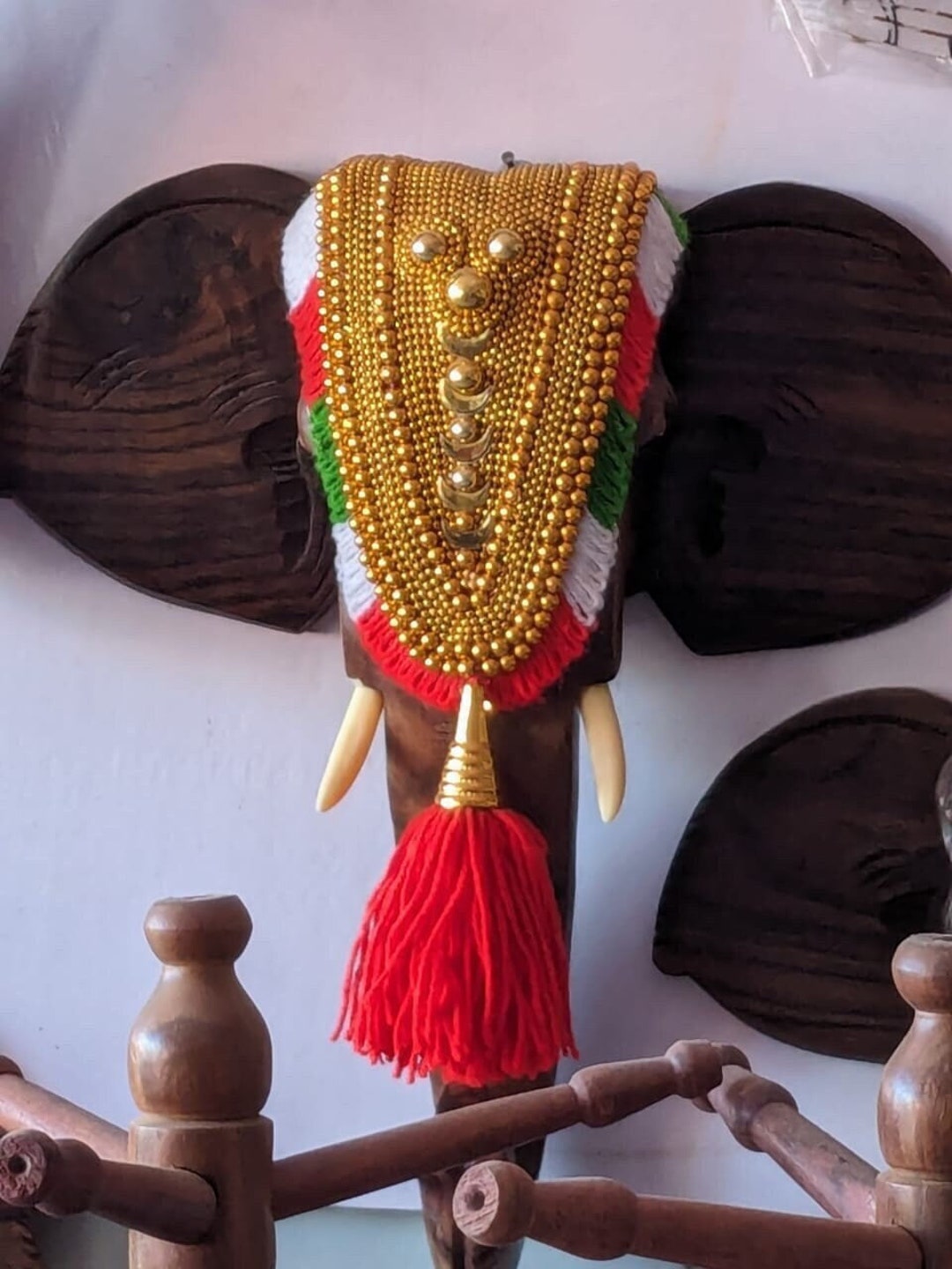 Wall Mounted Elephant Head Wall Hanging Statue Caparison Wooden Festive ...