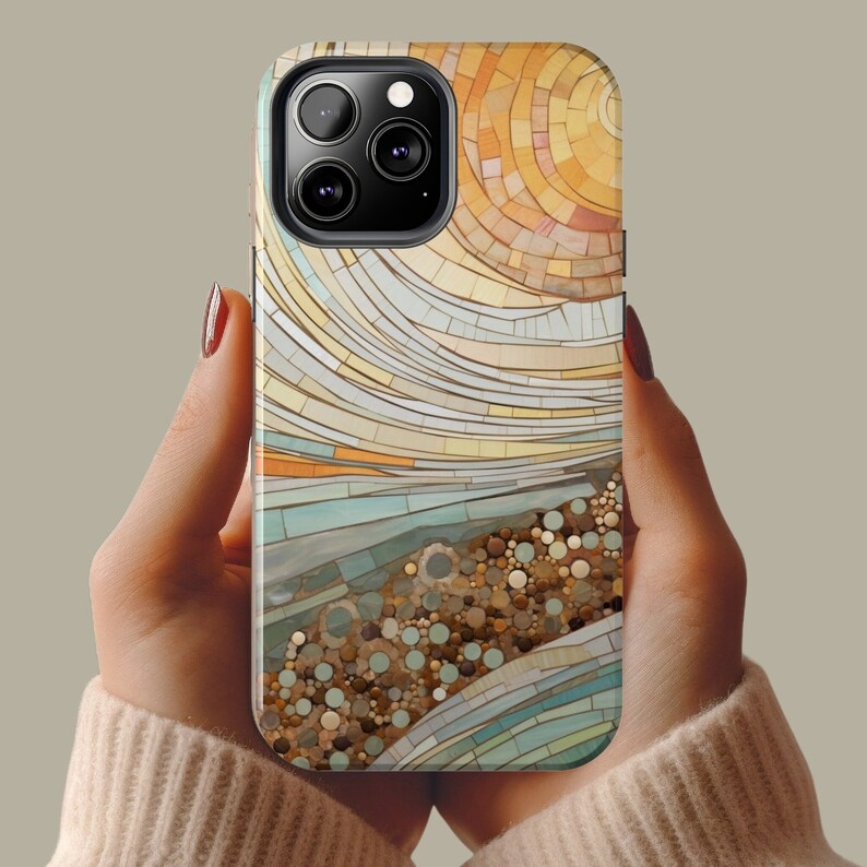 Abstract iPhone Case, Stained Glass Phone Case, Coastal Sunset, Magsafe for iPhone 15 14 13 12 7 ...