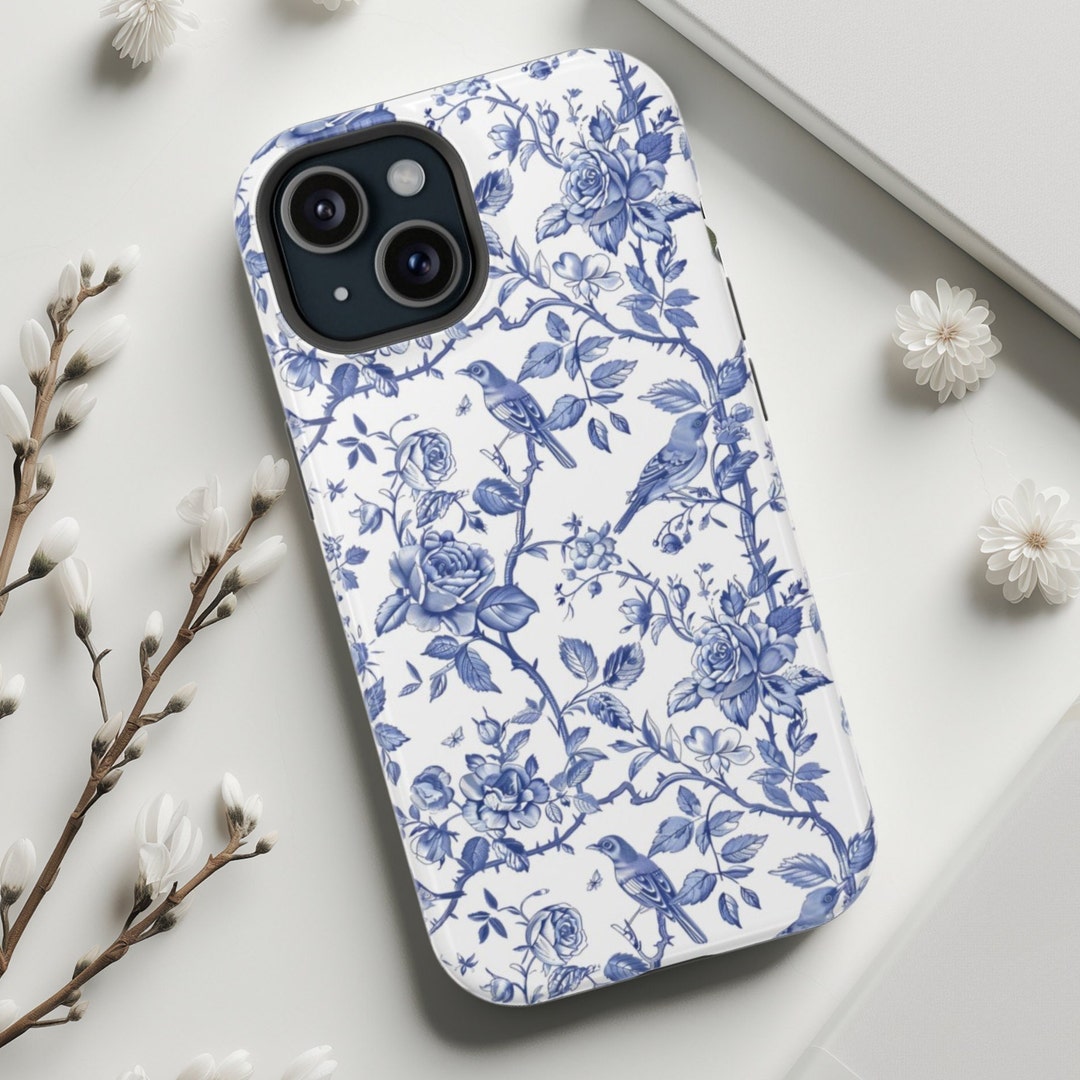Bird French Toile Phone Case | Blue and White Vintage Phone Cover ...