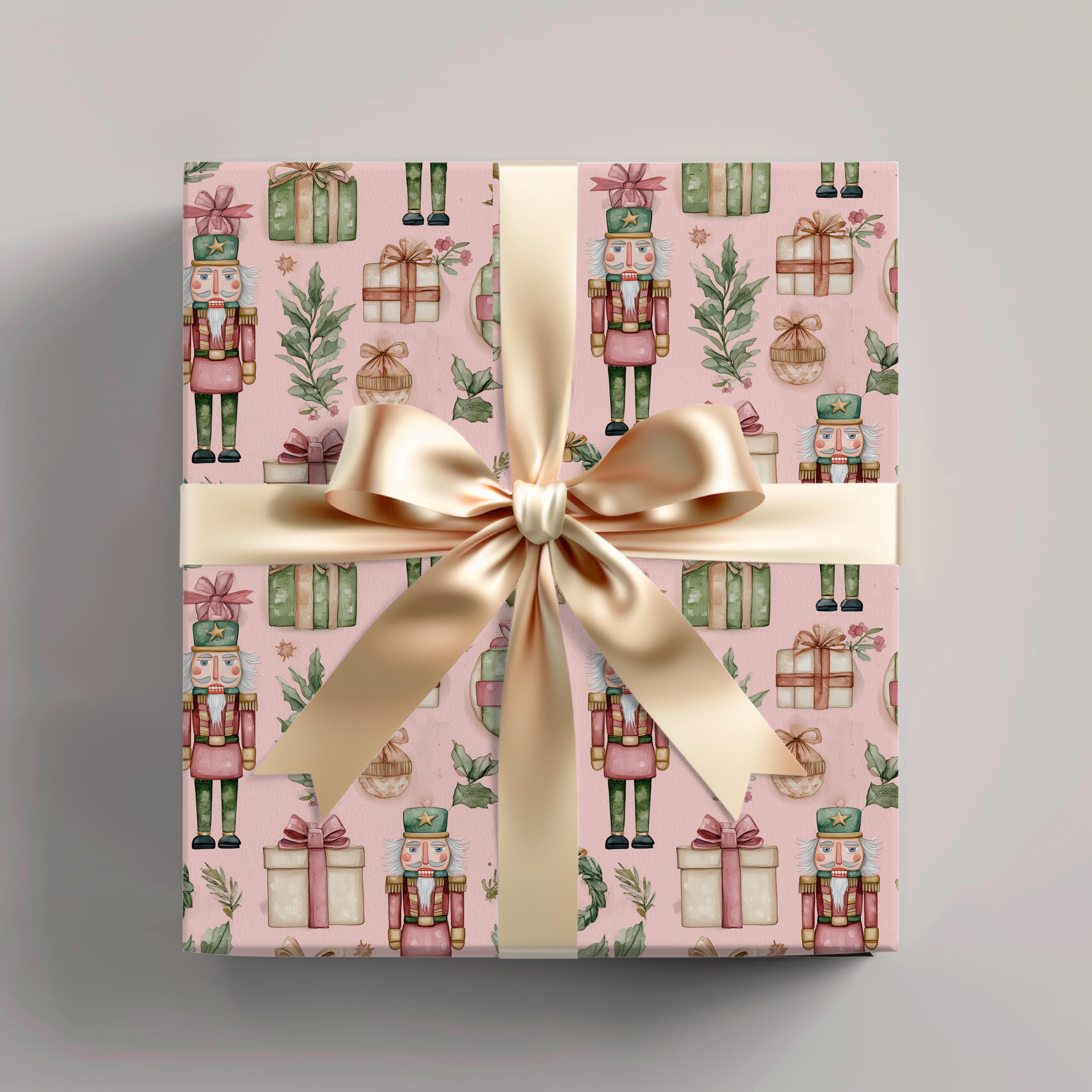 Pink Nutcracker Wrapping Paper, Retro Pink Vintage Christmas Wrapping ...