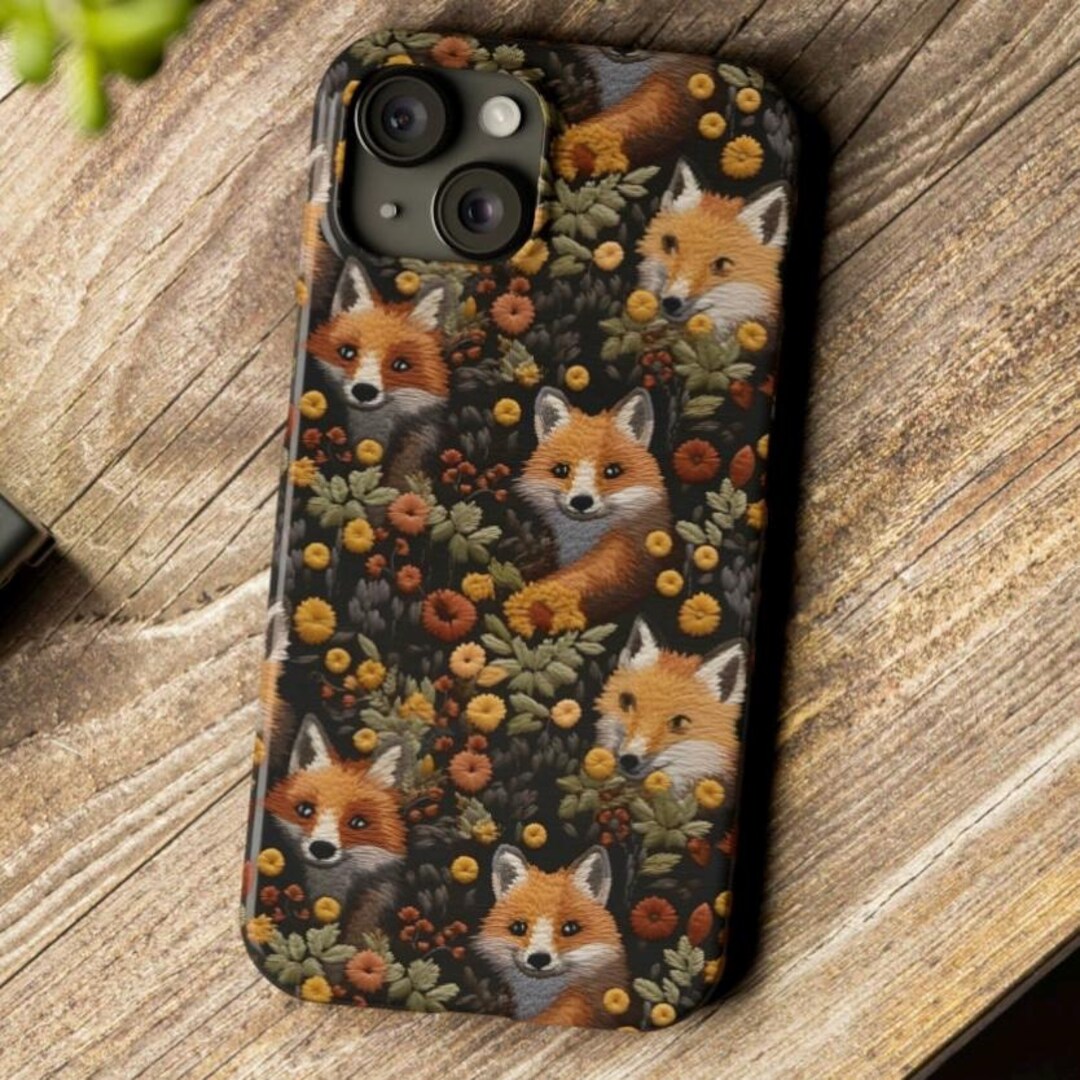 Fox Phone Case Embroidery, Cottagecore Foxes, Fall Forest iPhone 15 13 ...