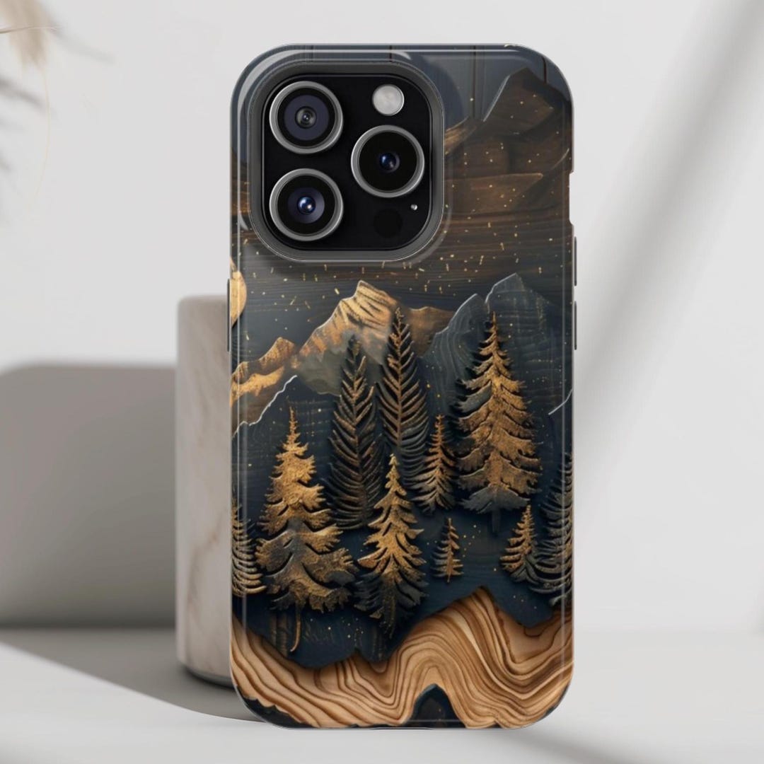 Mountain and Trees Printed Wood Phone Case| Carved Wooden Effect Phone ...