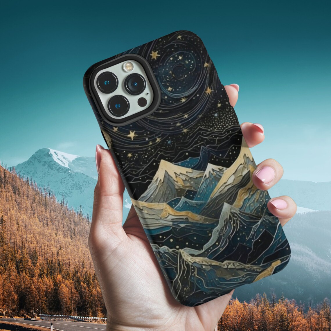 Mountain Outdoor Phone Case, Forest Phone Cover, Starry Night ...