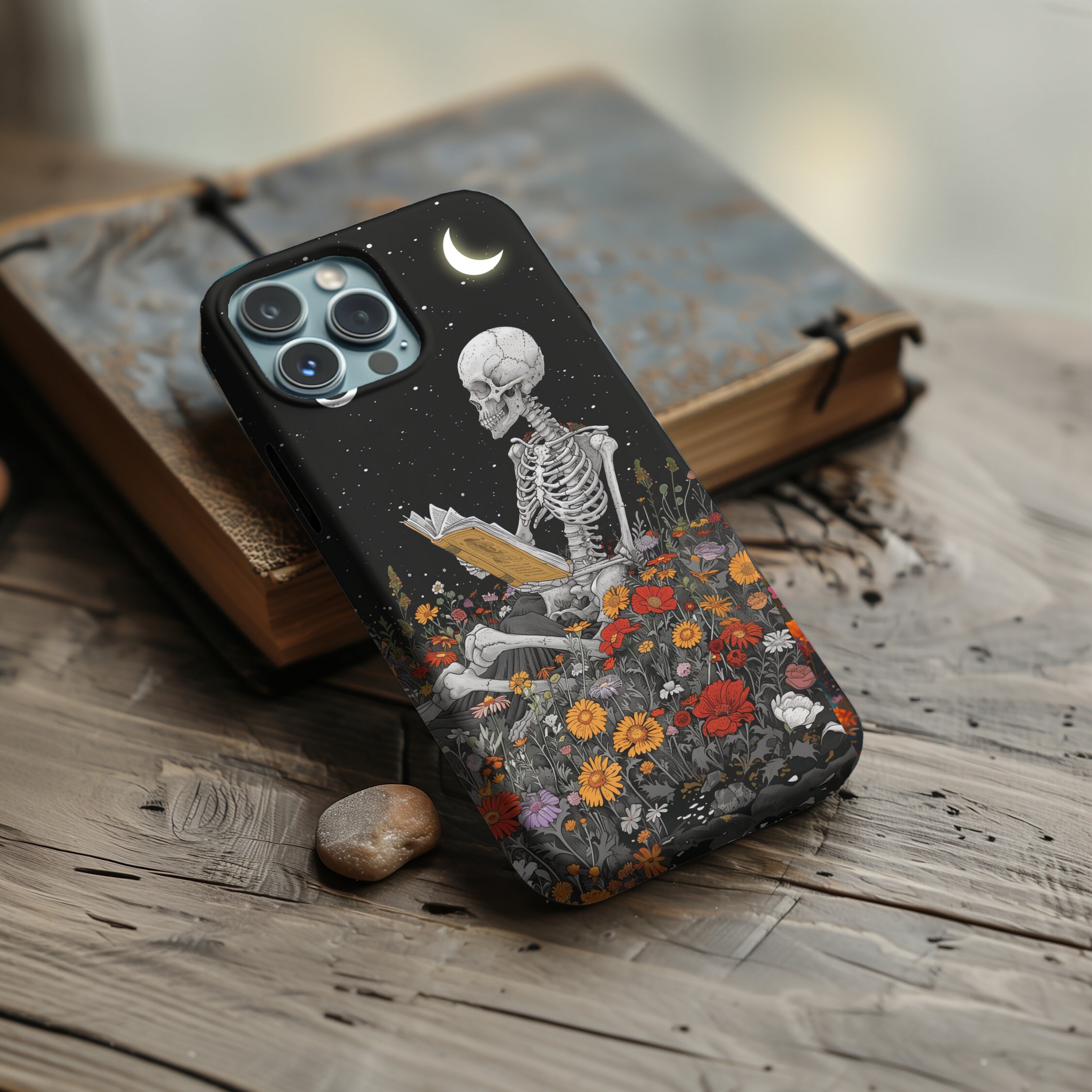 Skeleton Reading a Book Phone Case | Books Phone Cover | Dark Acedemia ...