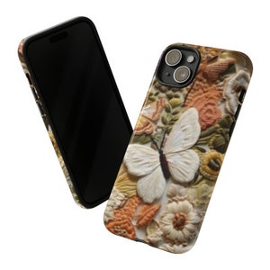 Butterfly Moth Embroidery Phone Case iPhone 15 14 13 12 Vintage Floral ...